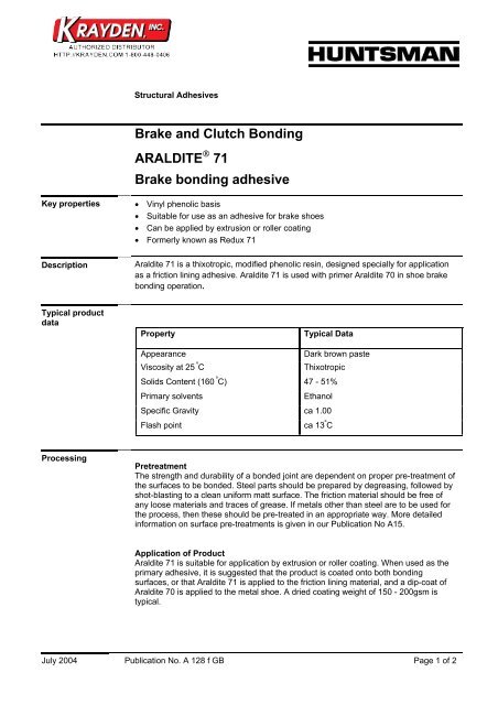 Brake and Clutch Bonding ARALDITE 71 Brake bonding adhesive