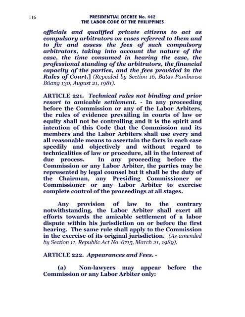 116 PRESIDENTIAL DECREE N