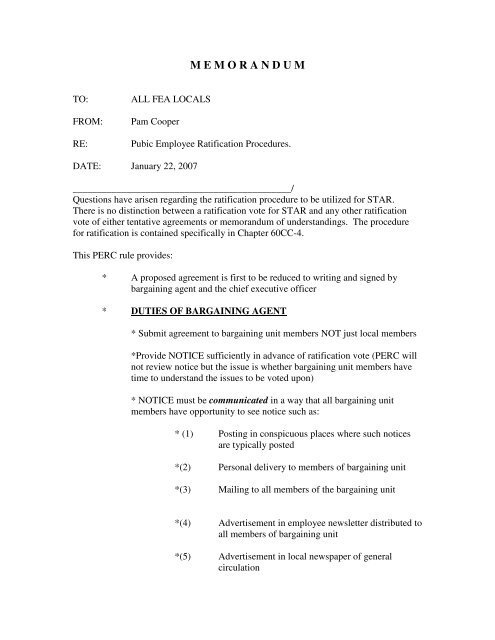 PERC Contract Ratification Procedures memo from FEA Legal