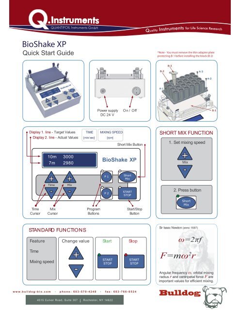 Quick-start Guide Bioshake XP - Bulldog Bio