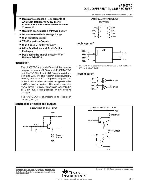 uA9637AC DUAL DIFFERENTIAL LINE RECEIVER - Micropik