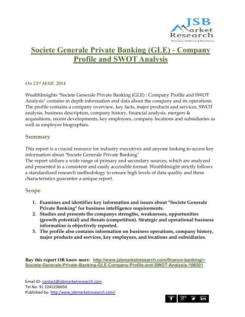 Societe Generale Private Banking (GLE) - Company Profile and SWOT Analysis