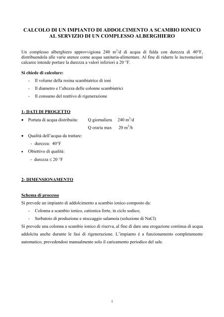 Calcolo dimensionamento addolcitore