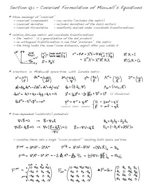 Section 10.1 - Covariant Formulation of Maxwell's Equations