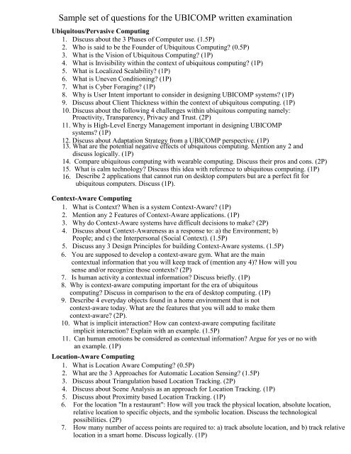 Sample set of questions for the UBICOMP written examination