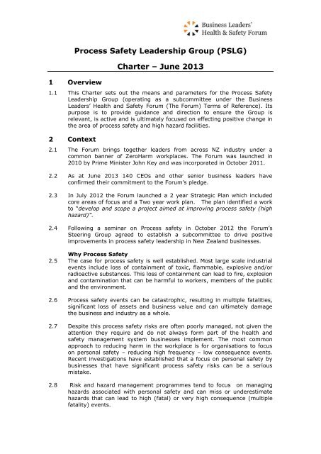 Process Safety Leadership Group Charter - Business Leaders ...