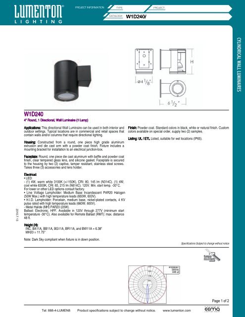 Specification Sheet - LUMENTON Lighting