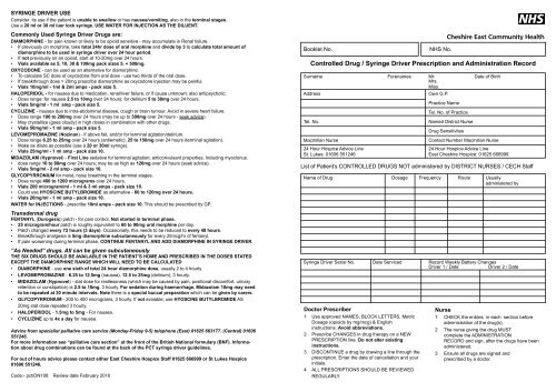 Controlled drugs and syringe driver prescription chart