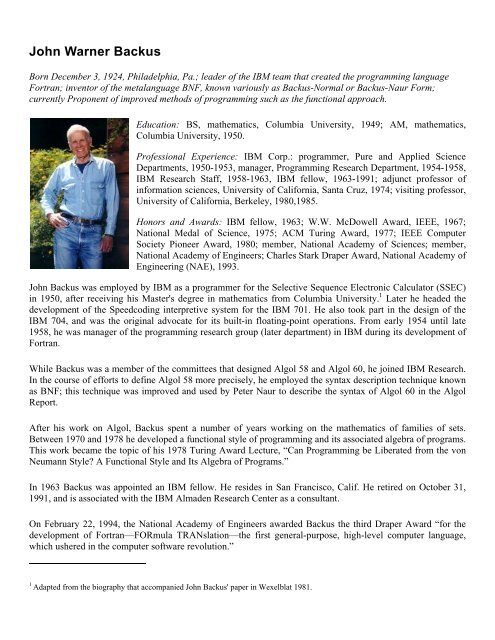 John Warner Backus - Walden Family