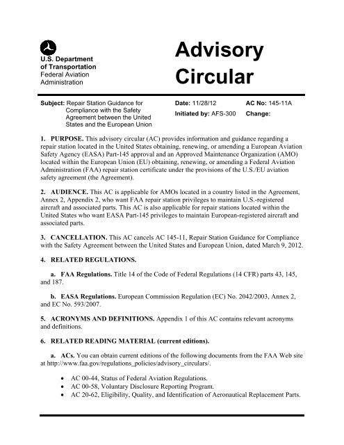 Advisory Circular - FAA Advisory Circular - FAA
