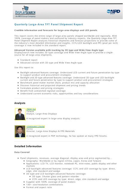 Quarterly Large-Area TFT Panel Shipment Report - DisplaySearch