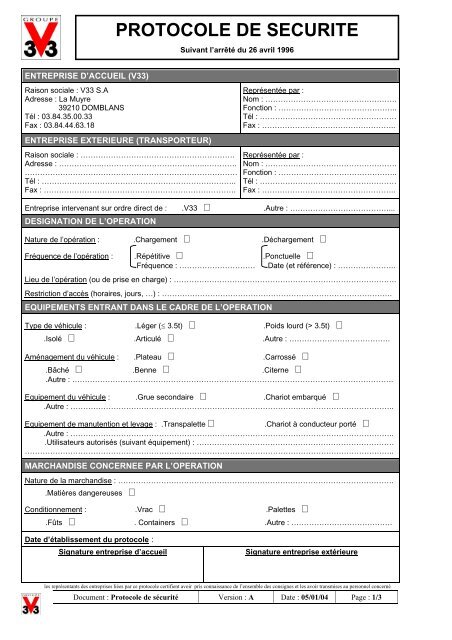 PROTOCOLE DE SECURITE