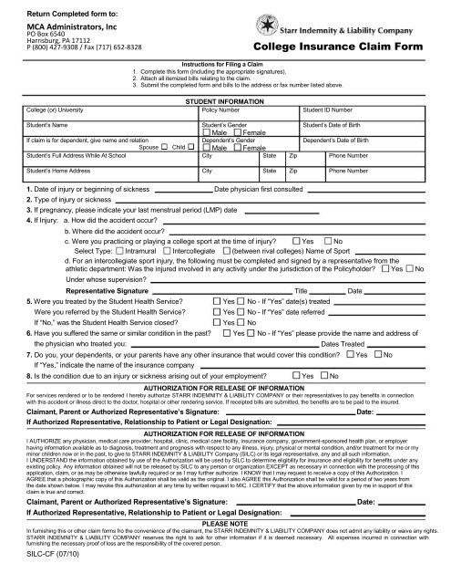 College Insurance Claim Form - Collegiate Risk Management