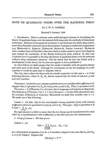 Note On Quadratic Forms Over The Rational Field Cambridge Journals