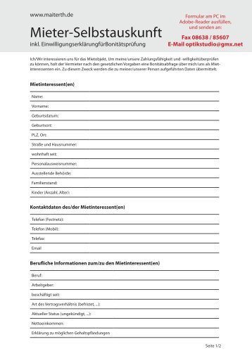 Formular Mieter Selbstauskunft PDF 92kb Gerl Immobilien Formular Mieter Selbstauskunft PDF 92kb Gerl Immobilien
