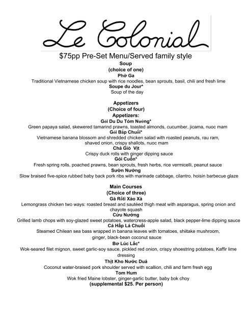 Typical Colonial Menu