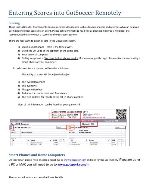 Entering Scores into GotSoccer Remotely - GotSoccer.com