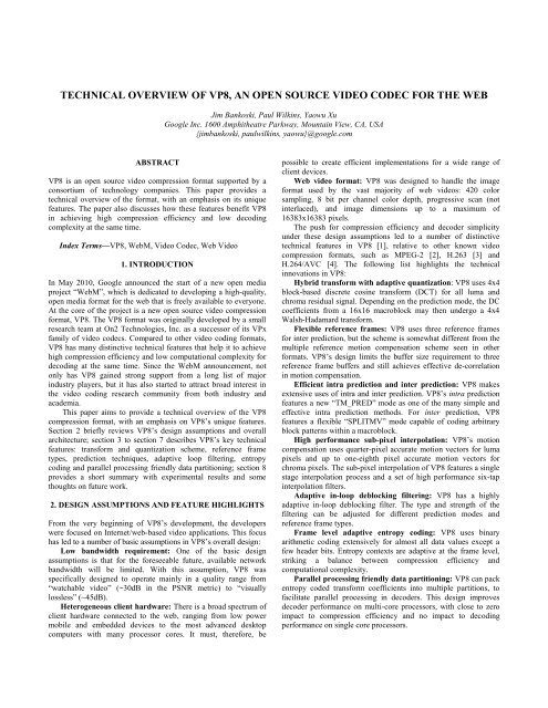 Technical Overview Of VP8, An Open Source Video CODEC for the ...