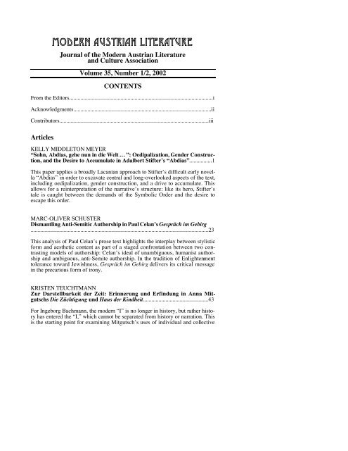 MODERN AUSTRIAN LITERATURE - Austrian Studies Association