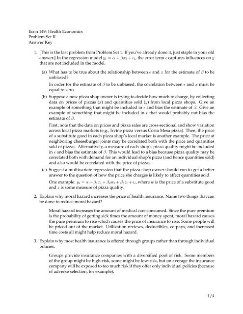 Econ 149: Health Economics Problem Set II Answer Key 1. [This is ...
