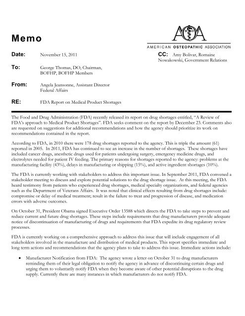 FDA Drug Product Shortage Report - BFHP