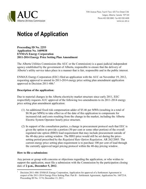 Notice of Application - Auc