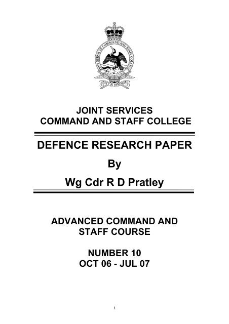 DEFENCE RESEARCH PAPER By Wg Cdr R D Pratley