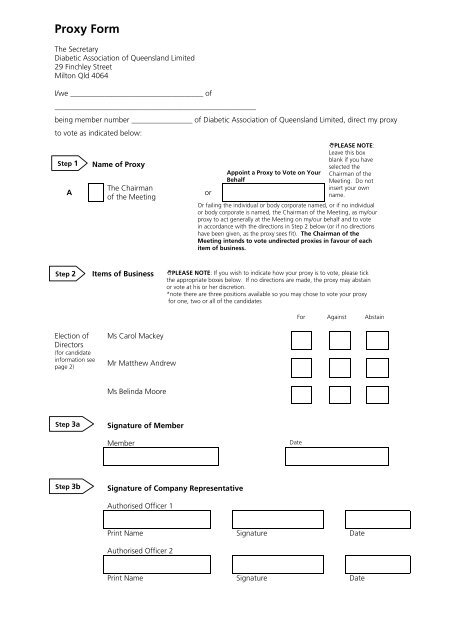 Candidates for Election as Directors 2012 and the Proxy Voting Form