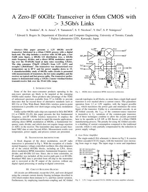 A Zero-IF 60GHz Transceiver in 65nm CMOS - University of Toronto