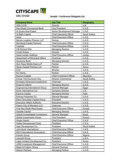 Sample â Conference Delegates List - IIR Middle East