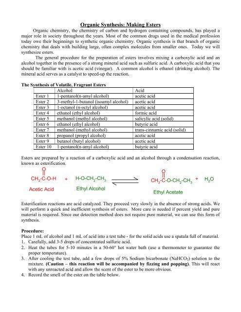 Organic Synthesis: Making Esters