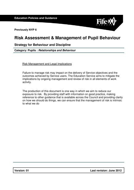 Risk Assessment & Management of Pupil Behaviour