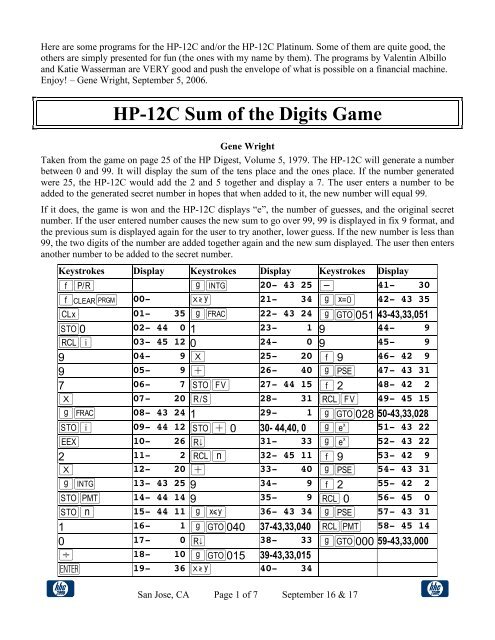 HP-12C Games and Sorting - HPCC