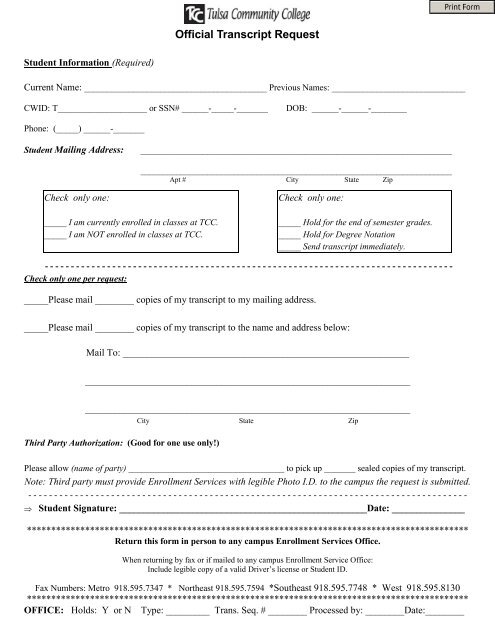 Official Transcript Request - Tulsa Community College