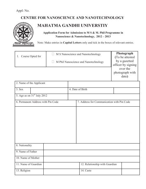 Application form - Mahatma Gandhi University
