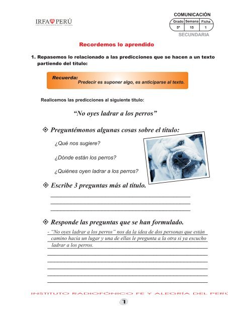 No oyes ladrar a los perros - Irfa PerÃº