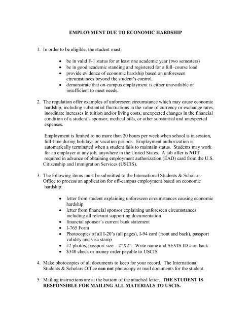EMPLOYMENT DUE TO ECONOMIC HARDSHIP 1. In order to be ...