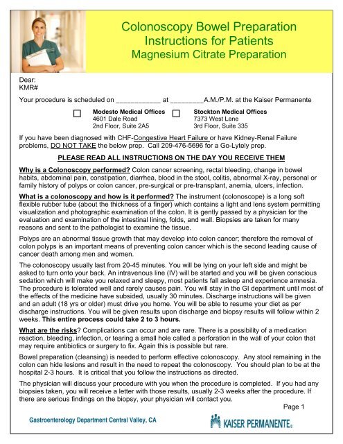 Colonoscopy Bowel Preparation Instructions for ... - permanente.net