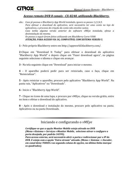 Iniciando e configurando o vMEye - CITROX