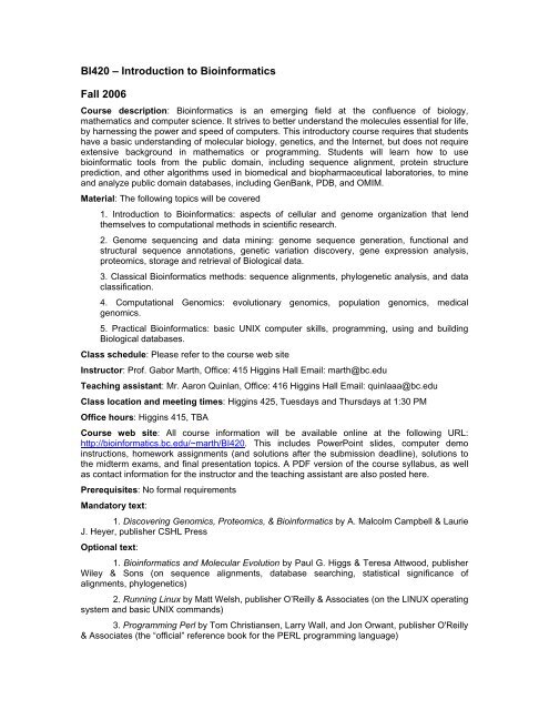 course syllabus - Bioinformatics - Boston College