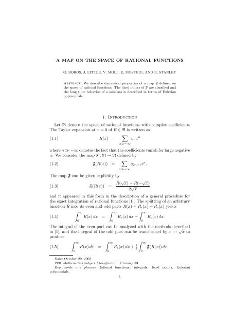A MAP ON THE SPACE OF RATIONAL FUNCTIONS 1. Introduction ...