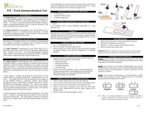 FIT - Fecal Immunochemical Test - BTNX Inc