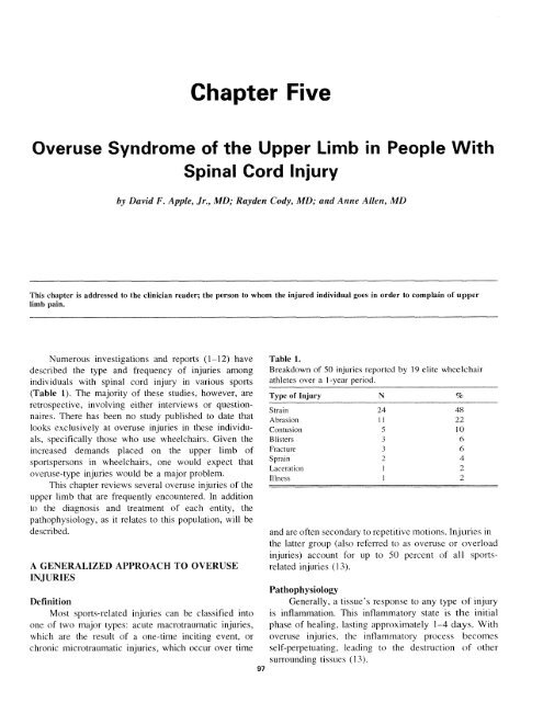 Overuse Syndrome of the Upper Limb in People With Spinal Cord ...