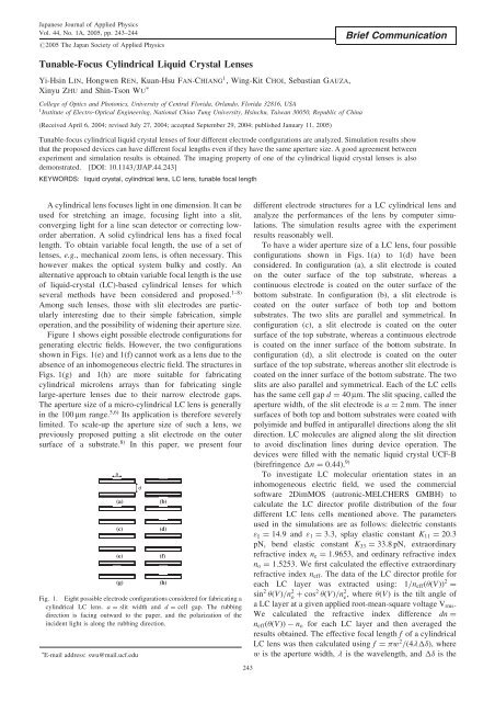 Tunable-Focus Cylindrical Liquid Crystal Lenses