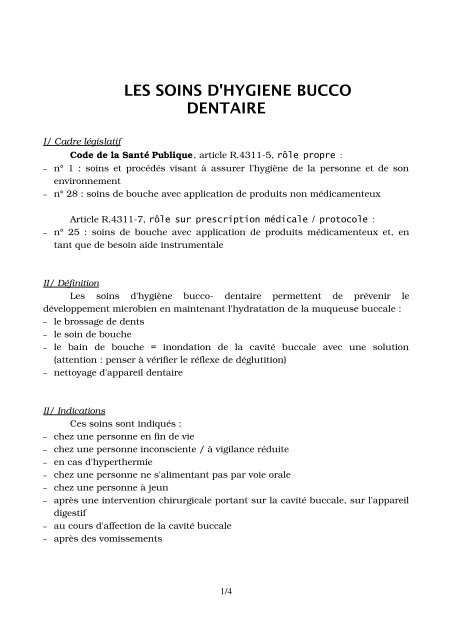 LES SOINS D'HYGIENE BUCCO DENTAIRE