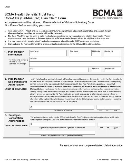 Core Plus Plan Claim Form