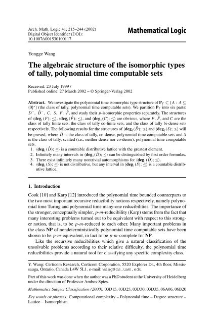 The algebraic structure of the isomorphic types of tally, polynomial ...