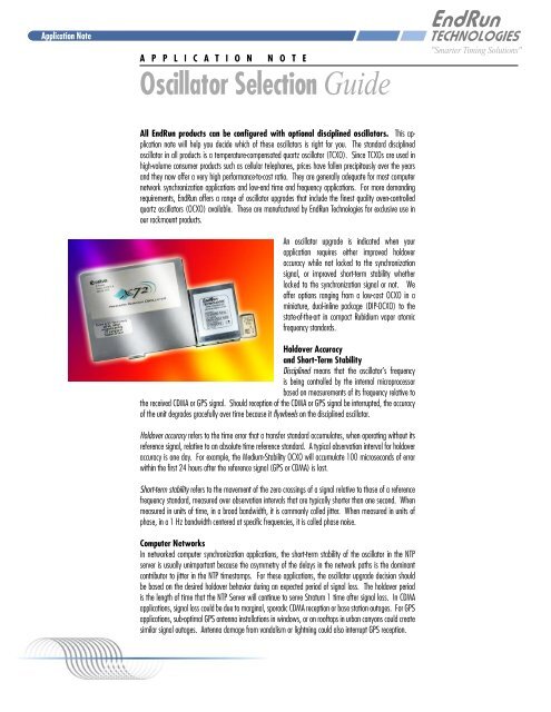 Oscillator Selection Guide - EndRun Technologies