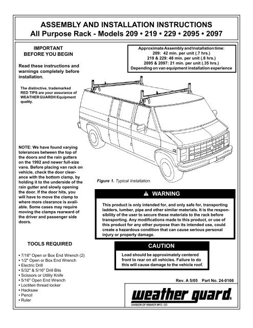ASSEMBLY AND INSTALLATION INSTRUCTIONS ... - Weather Guard