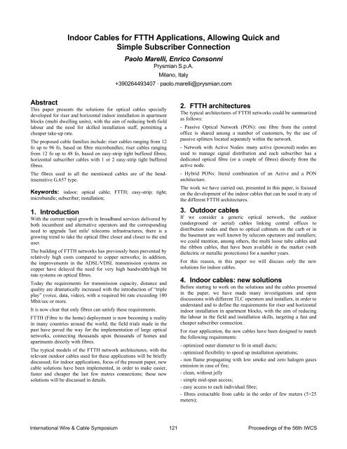 Indoor Cables for FTTH Applications, Allowing Quick and Simple ...